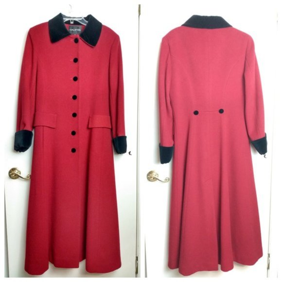 Halston Heritage | Dresses | Halston Red Wool Long Flared Frock Coat ...